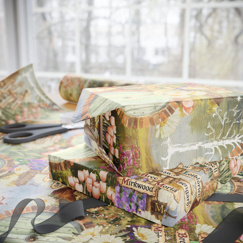 Lord of the Rings Wrapping Paper: Floral Hobbit Theme, Middle Earth ...