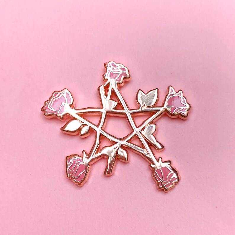 Pink Rose Pentagram Enamel Pin | Etsy
