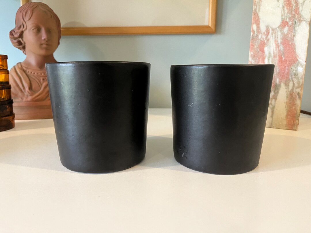 Vintage Pair Mid Century Modern Ceramic Matte Black Architectural ...