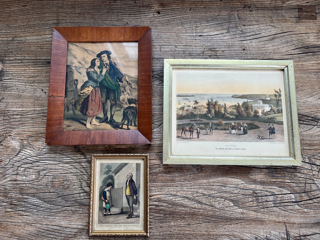 Antique Set of 3 Wood Picture Lithograph Frames - Art Deco/ Art Nouveau ...
