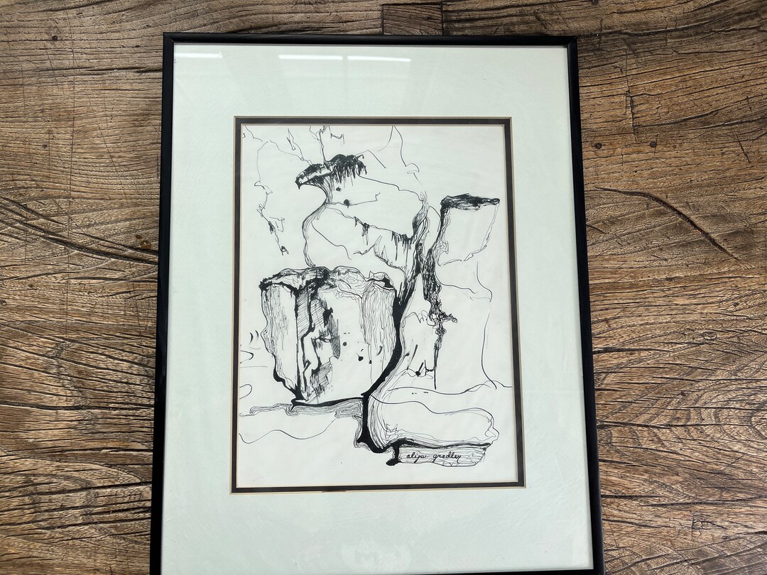 Vintage Mid Century Modern Abstract Ink Drawing Artwork - Etsy