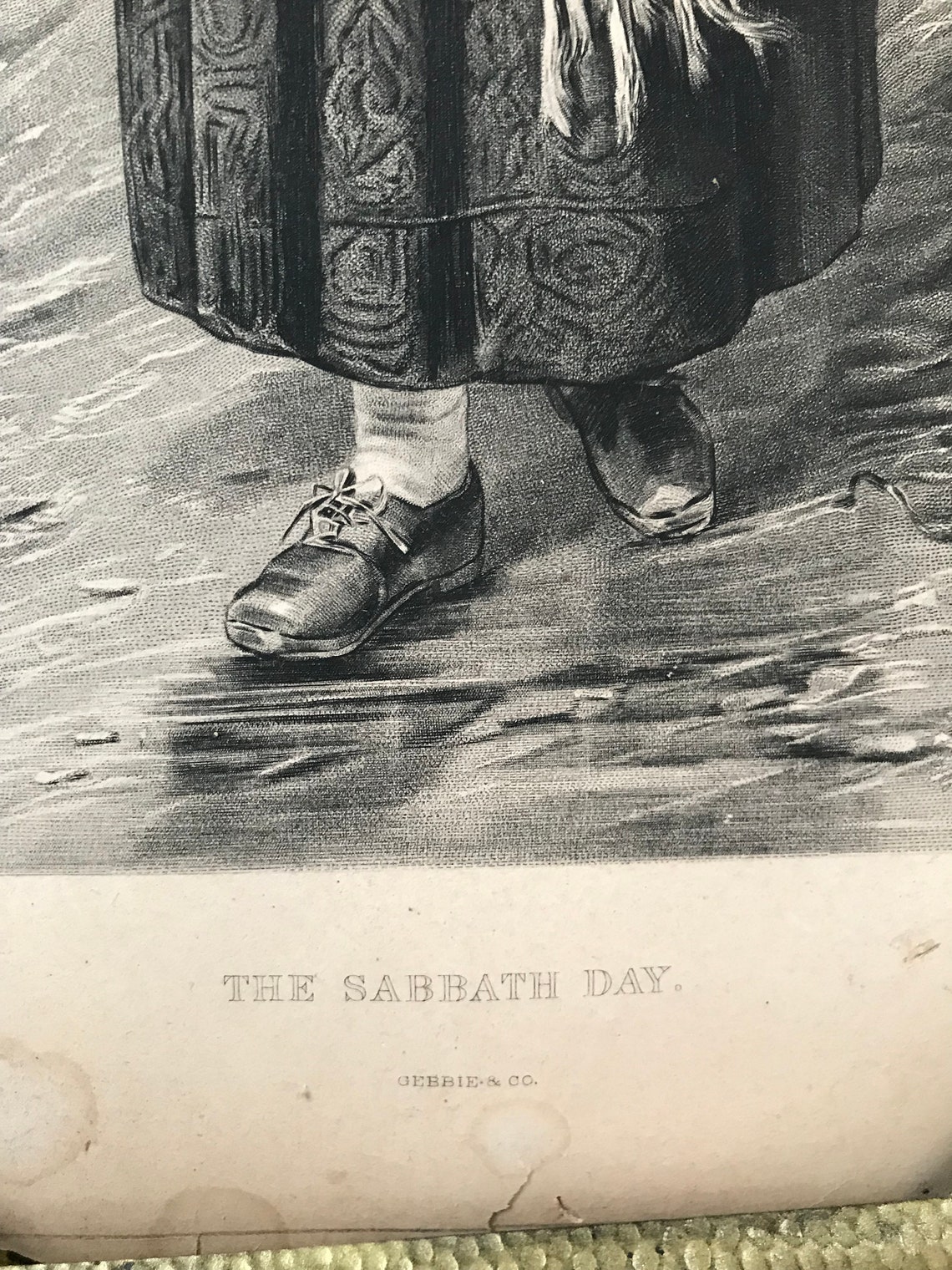 Antique Primitive 1877 Gebbie & Co "the Sabbath Day" Woodcut Engraving ...