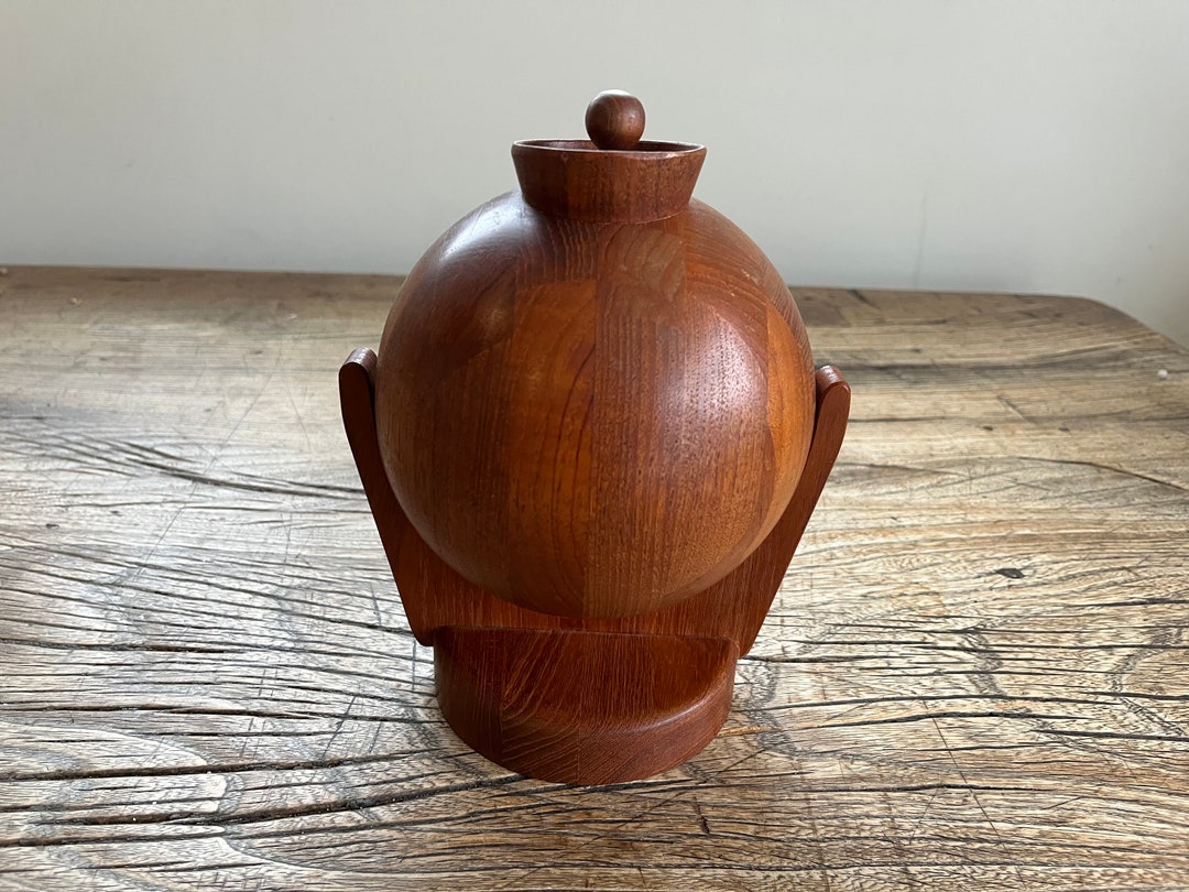Rare Vintage Mid Century Modern Wall Mounted Swiveling Teak Salt Ball ...