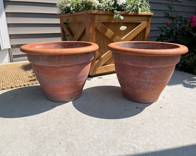 Vintage Pair of Terracotta Clay Pots Planter With Greek Key Design - Etsy