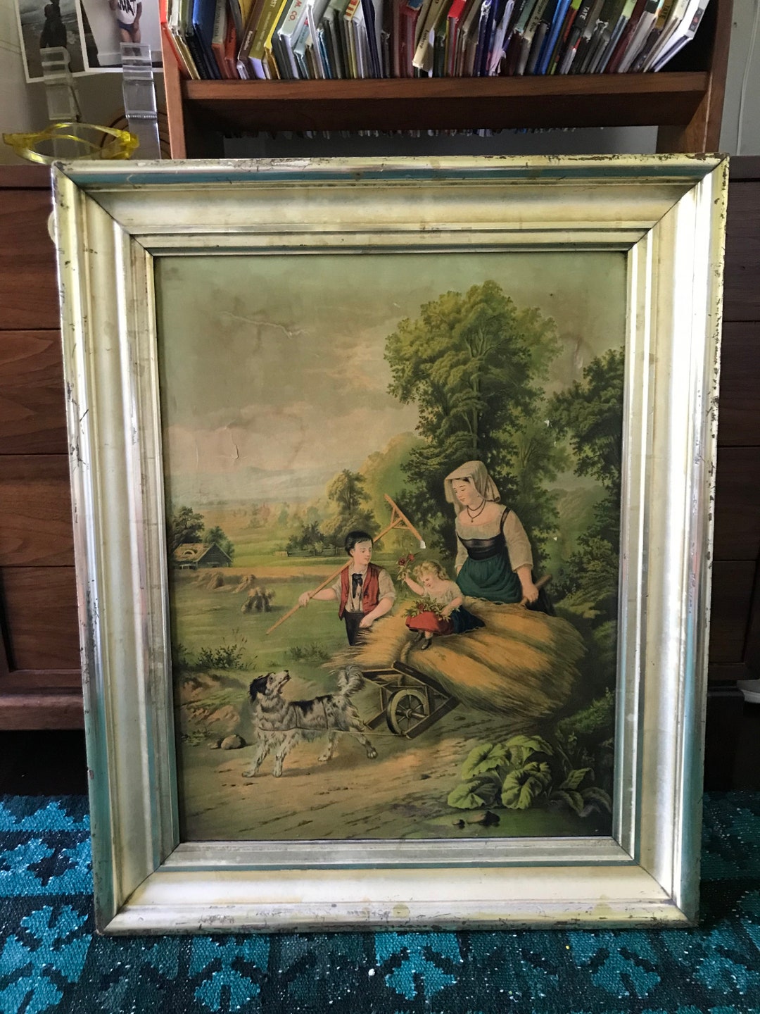 Antique Large Primitive Folk Art Still Life Harvest Landscape Scene Oil ...