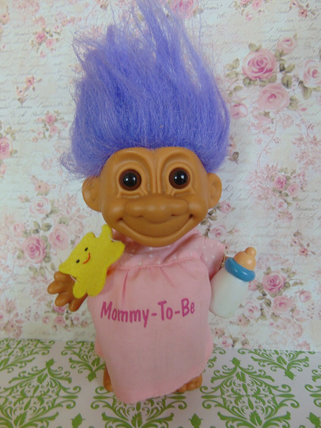Vintage Russ Troll Doll Mommy to Be Expecting Troll With Baby Bottle ...