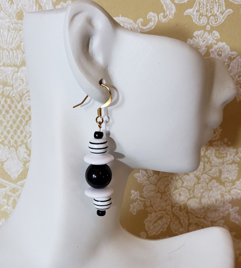 Black and White Striped Mod Style Vintage Earrings - Etsy