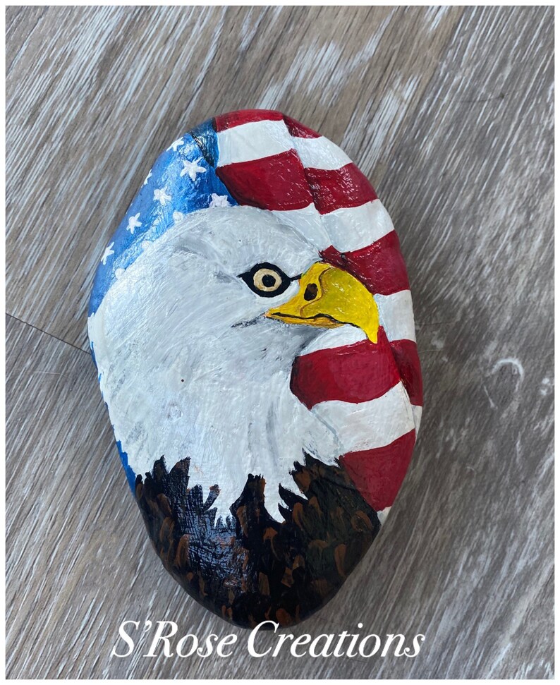 Patriotic Eagle Painted Rock - Etsy