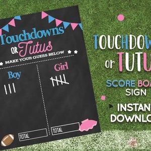 Instant Download Touchdown or Tutu Gender Score Board/ Instant Download ...