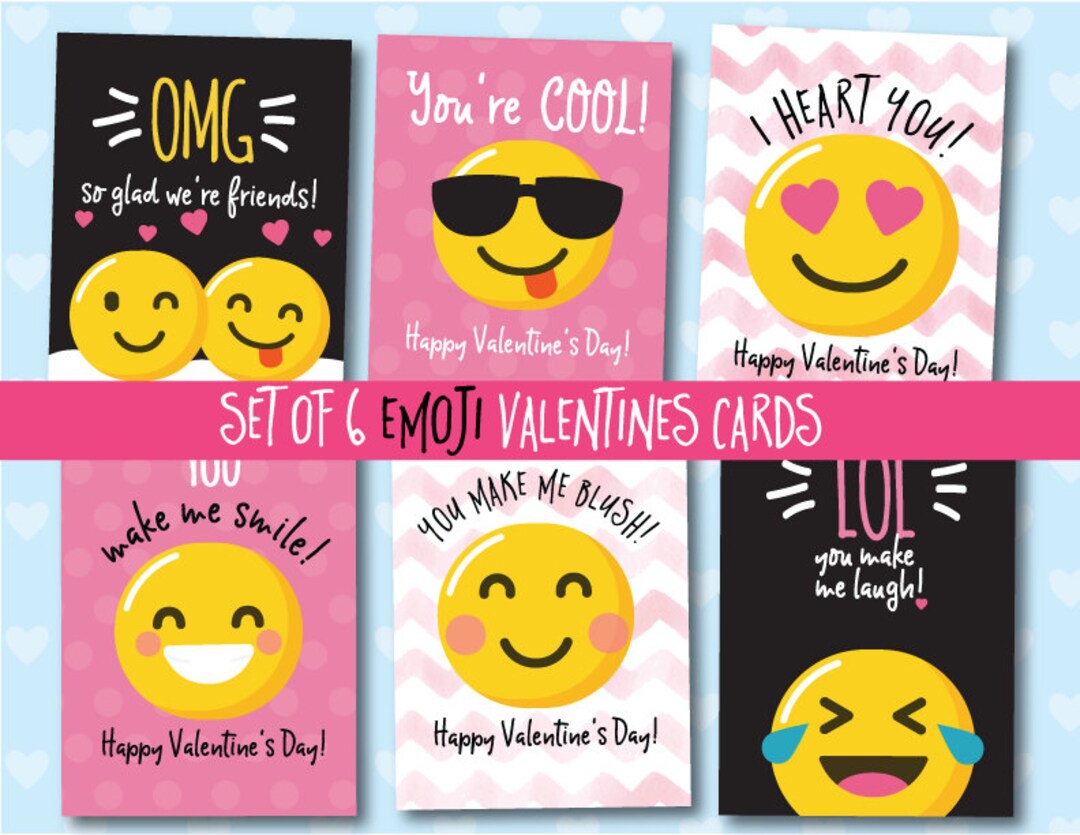 Cute Emoji Valentine Cards// Classroom Valentines// Set of 6 Printable ...