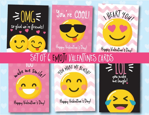 Cute Emoji Valentine Cards// Classroom Valentines// Set of 6 | Etsy