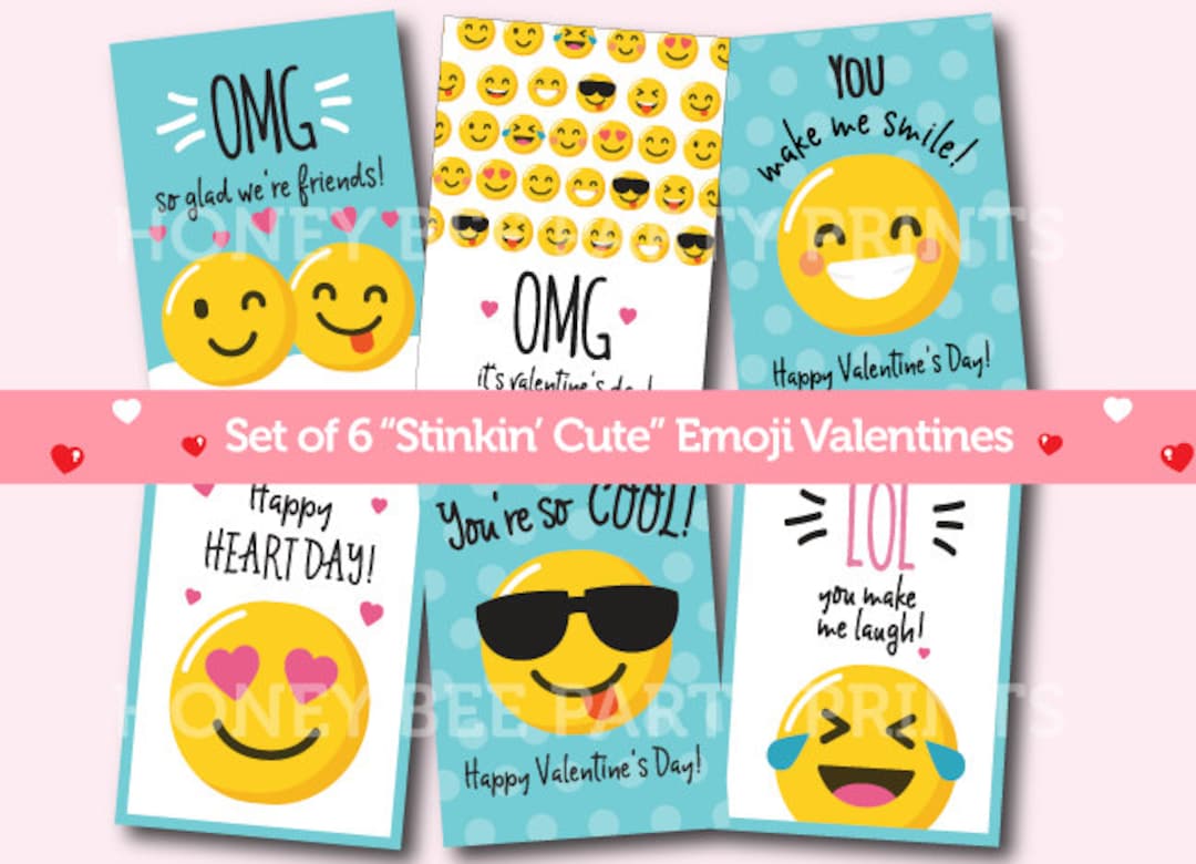 Cute Emoji Valentine Cards //classroom Valentines// Set of 6 Printable ...