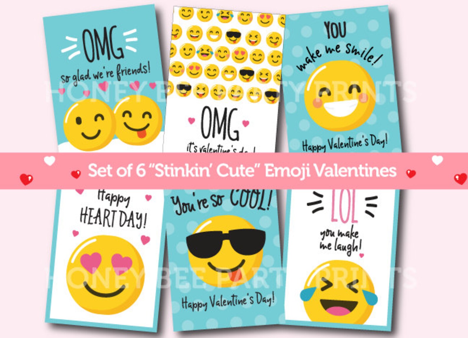 Cute Emoji Valentine Cards //classroom Valentines// Set of 6 - Etsy