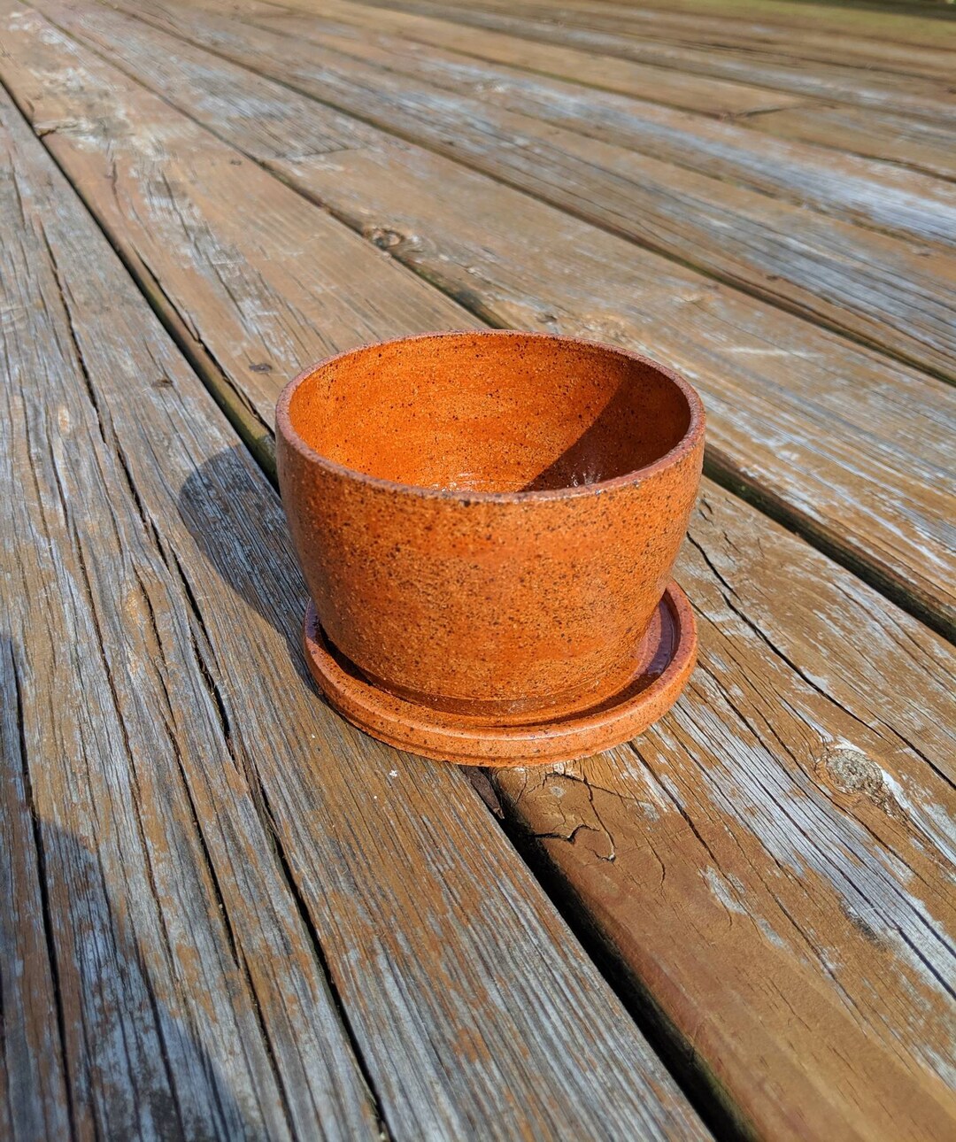 Handmade Ceramic Pot With Plate- Mini Ceramic Pot- Orange Pot ...