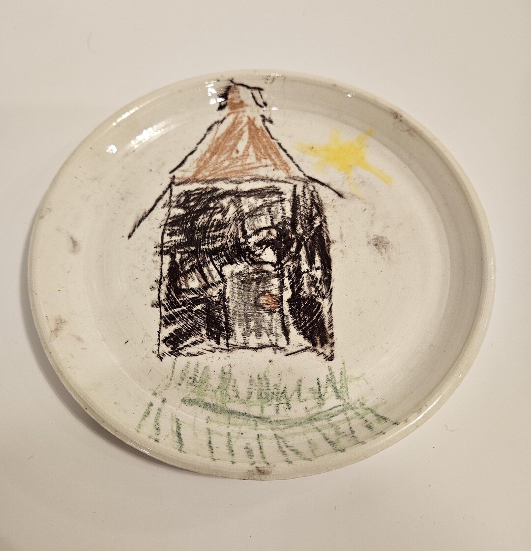 Handmade Ceramic Plate Log Cabin Plate Animal Plate Decorative Plate ...