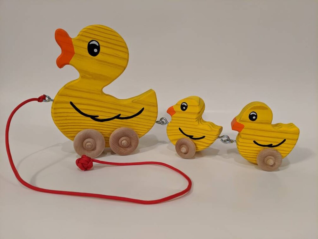 Pull Along Wooden Duck Toy With Ducklings- Pull Along Toy- Pull Along ...
