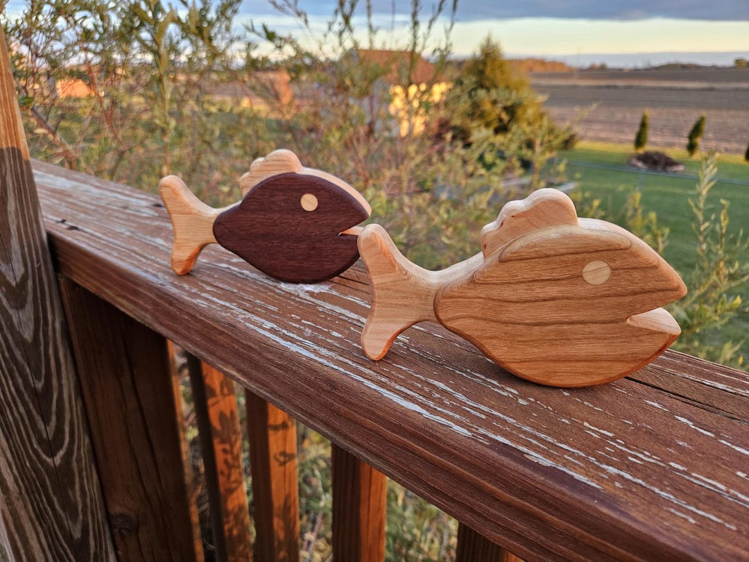 Natural Wood Baby Rattle- Wooden Fish Rattle- Infant Toy- Baby Rattle ...