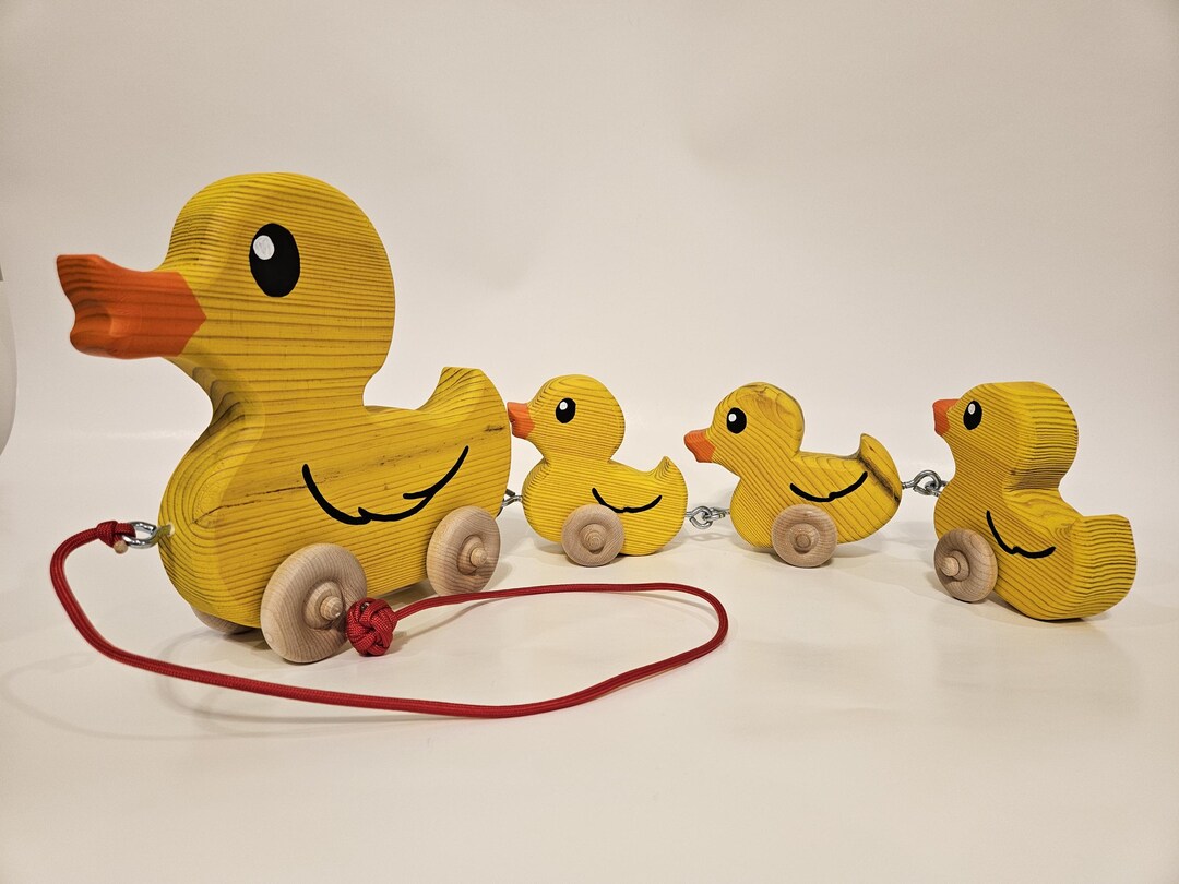 Pull Along Wooden Duck Toy With 3 Ducklings- Pull Along Toy- Pull Along ...