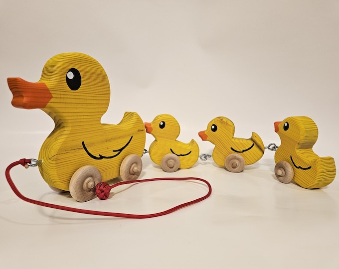 Pull Along Wooden Duck Toy With 3 Ducklings- Pull Along Toy- Pull Along ...