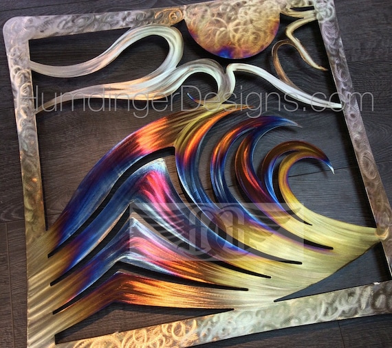 Surfing Wave With Sun Metal Wall Art | Etsy