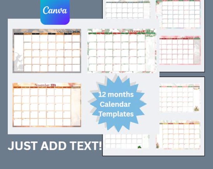 12 Monate Kalender 2026! Füge einfach deinen Text in Canva hinzu - Etsy.de
