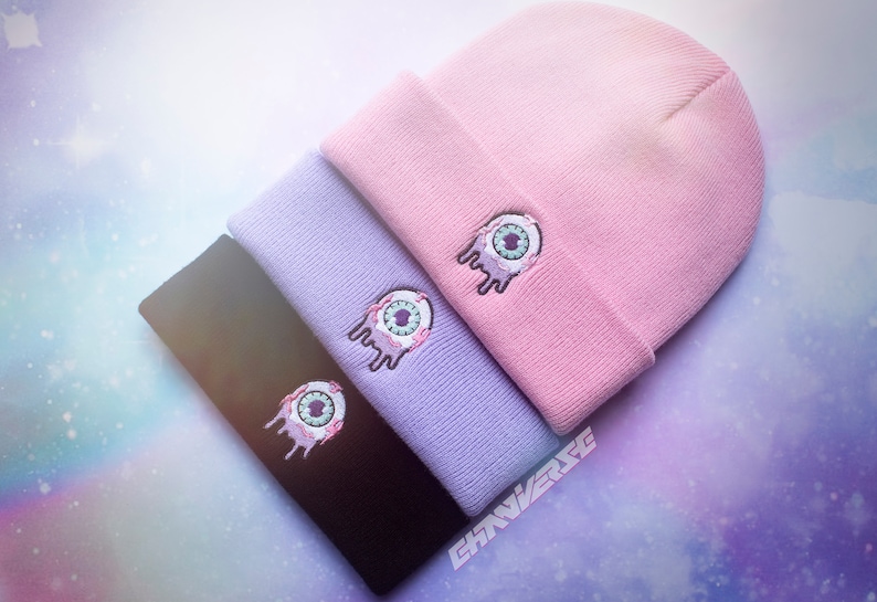 Pastel Goth Drippy Eyeball | Embroidered Beanie! - Etsy