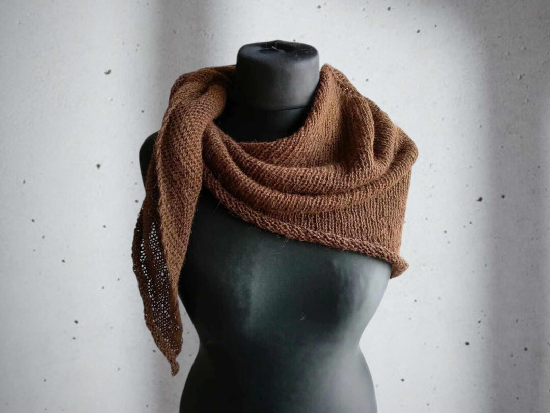 Brown Alpaca Triangle Scarf: Earth Tones Knit Shawl - Etsy
