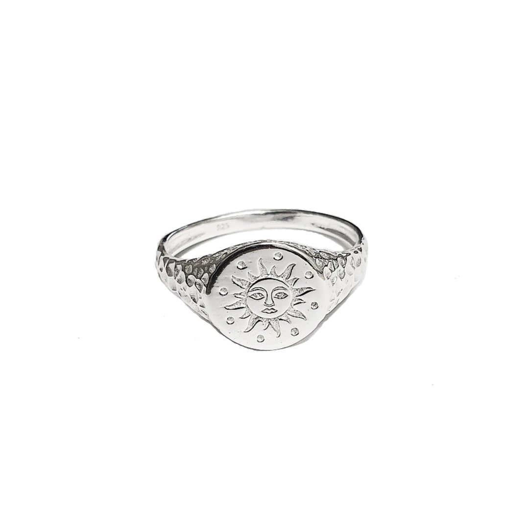 925 Sterling Silver Sun Signet Style Ring - Etsy