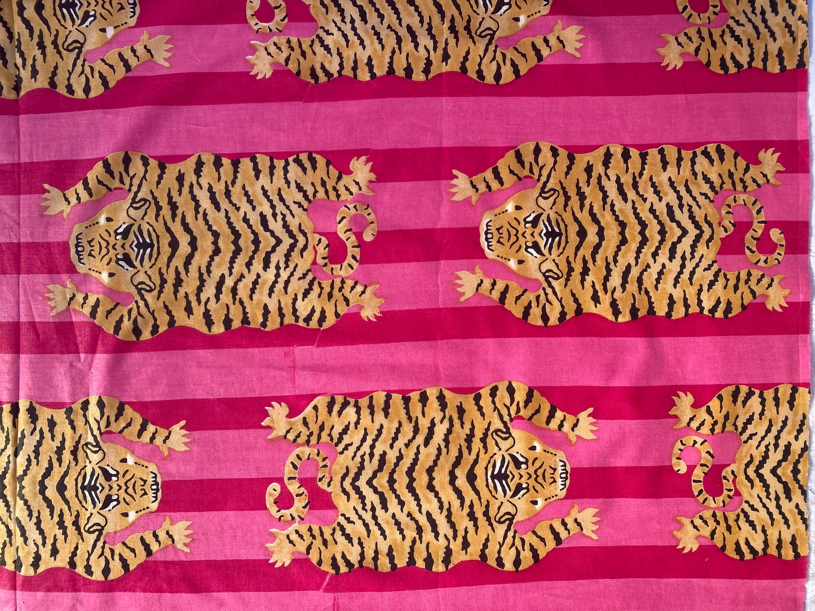 SOLD BY 1/2 YARD Tiger Print Hand Blocked Stripe Print 100% Cotton ...