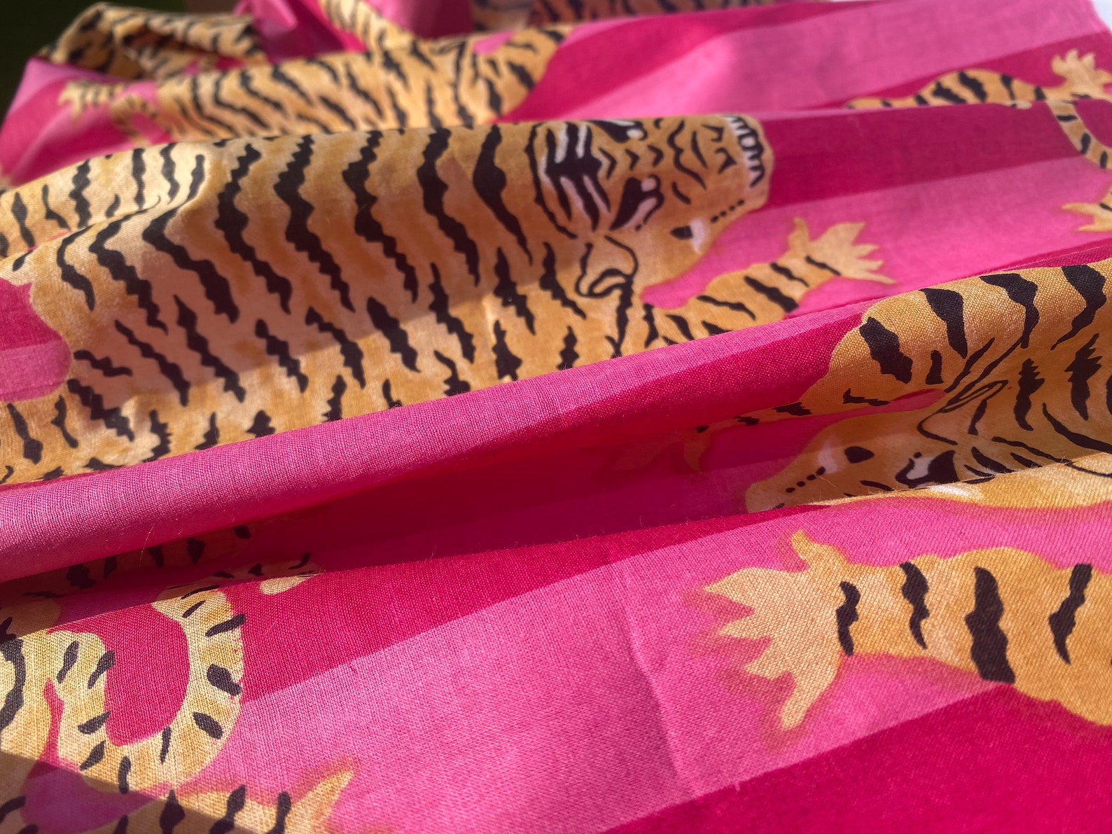 SOLD BY 1/2 YARD Tiger Print Hand Blocked Stripe Print 100% Cotton ...