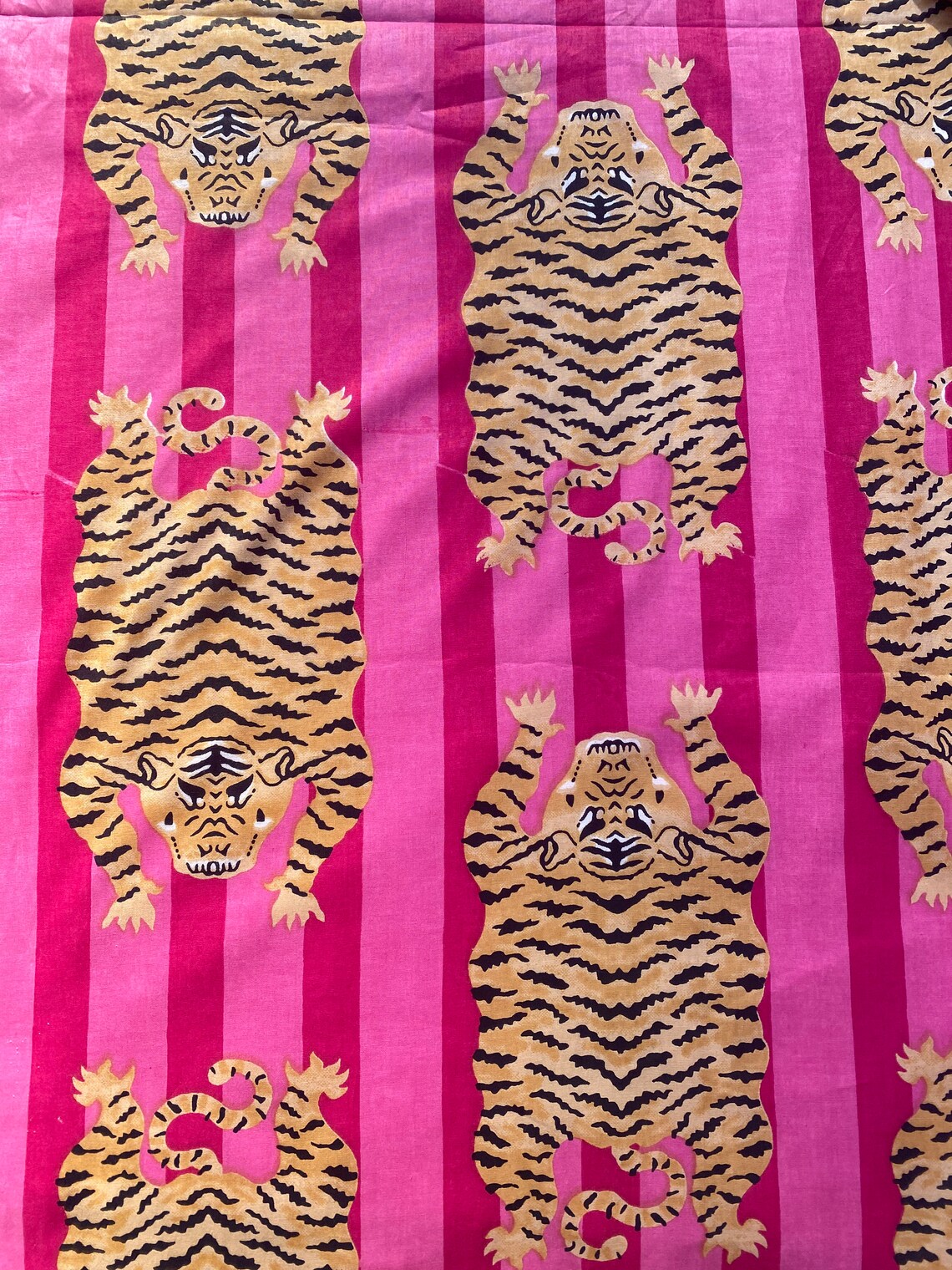 SOLD BY 1/2 YARD Tiger Print Hand Blocked Stripe Print 100% Cotton ...