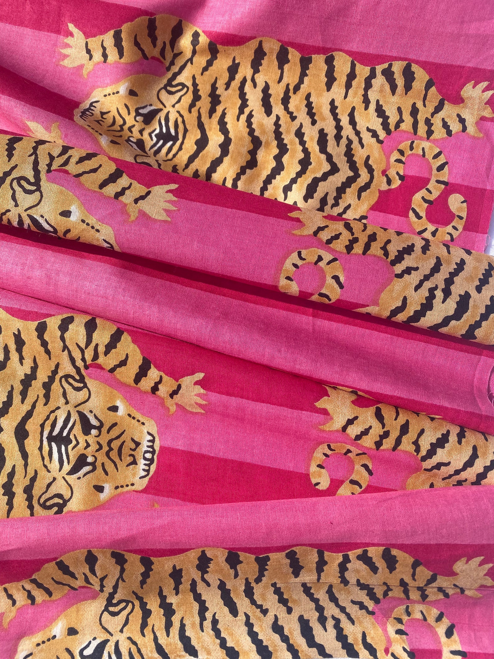 SOLD BY 1/2 YARD Tiger Print Hand Blocked Stripe Print 100% Cotton ...