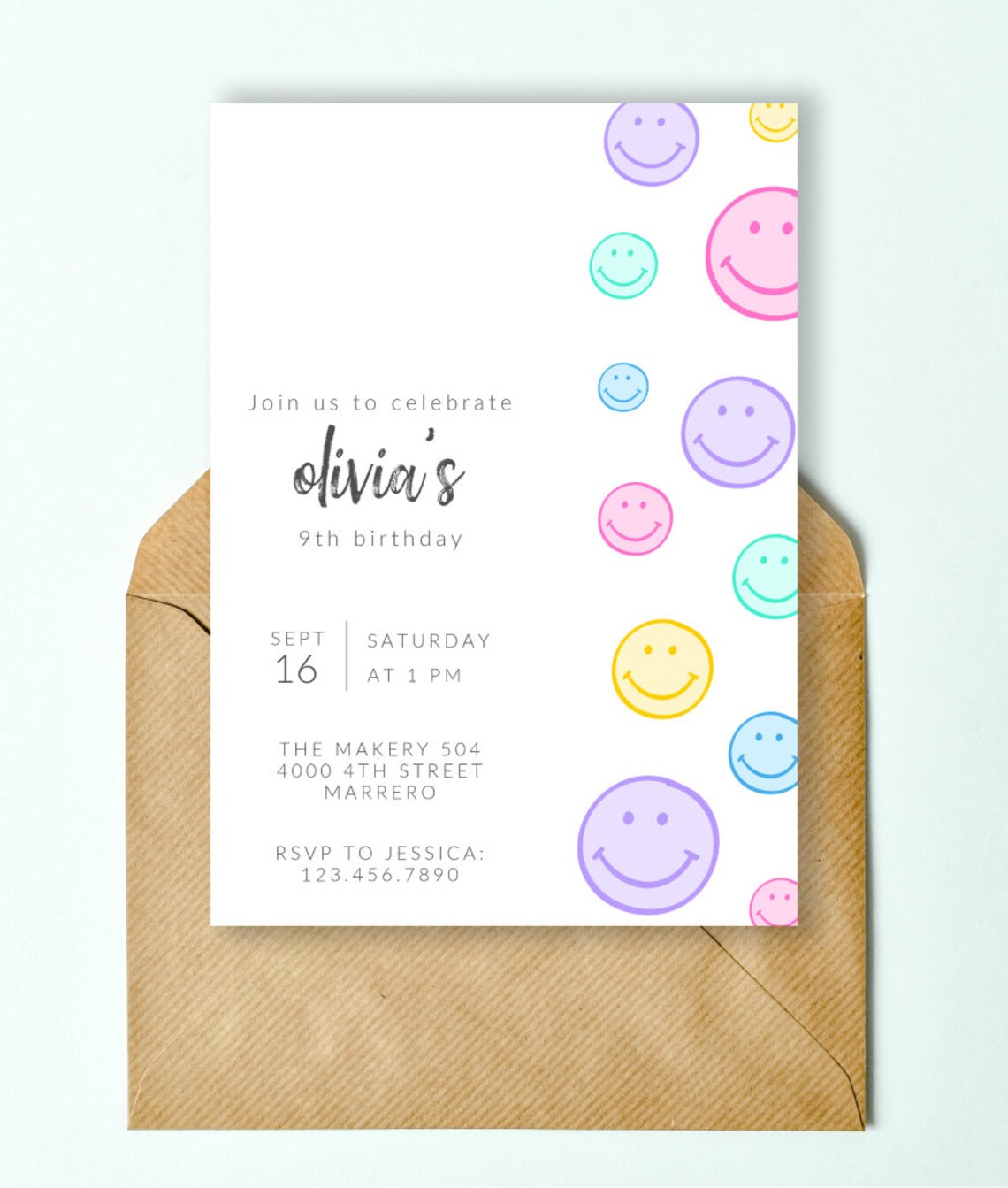 Girls Smiley Face Birthday Invitation Digital Smiley Invite - Etsy