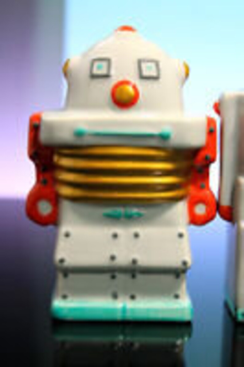 Ceramic Robots Salt & Pepper Shakers Clay Art Retro Pair Original ...