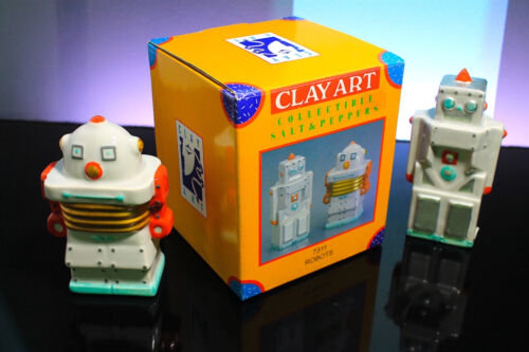 Ceramic Robots Salt & Pepper Shakers Clay Art Retro Pair Original ...
