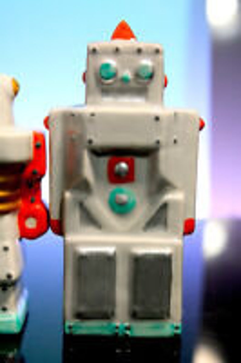 Ceramic Robots Salt & Pepper Shakers Clay Art Retro Pair Original ...