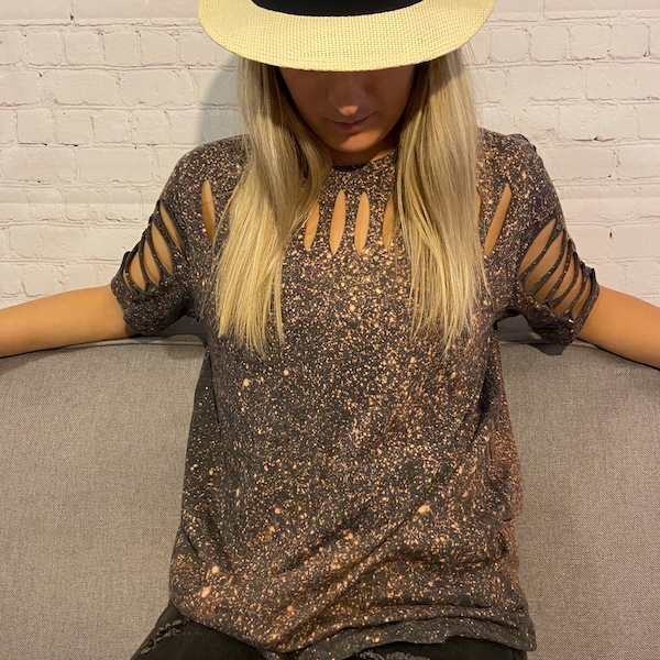 Distressed Ripped Tee Shirt - Etsy