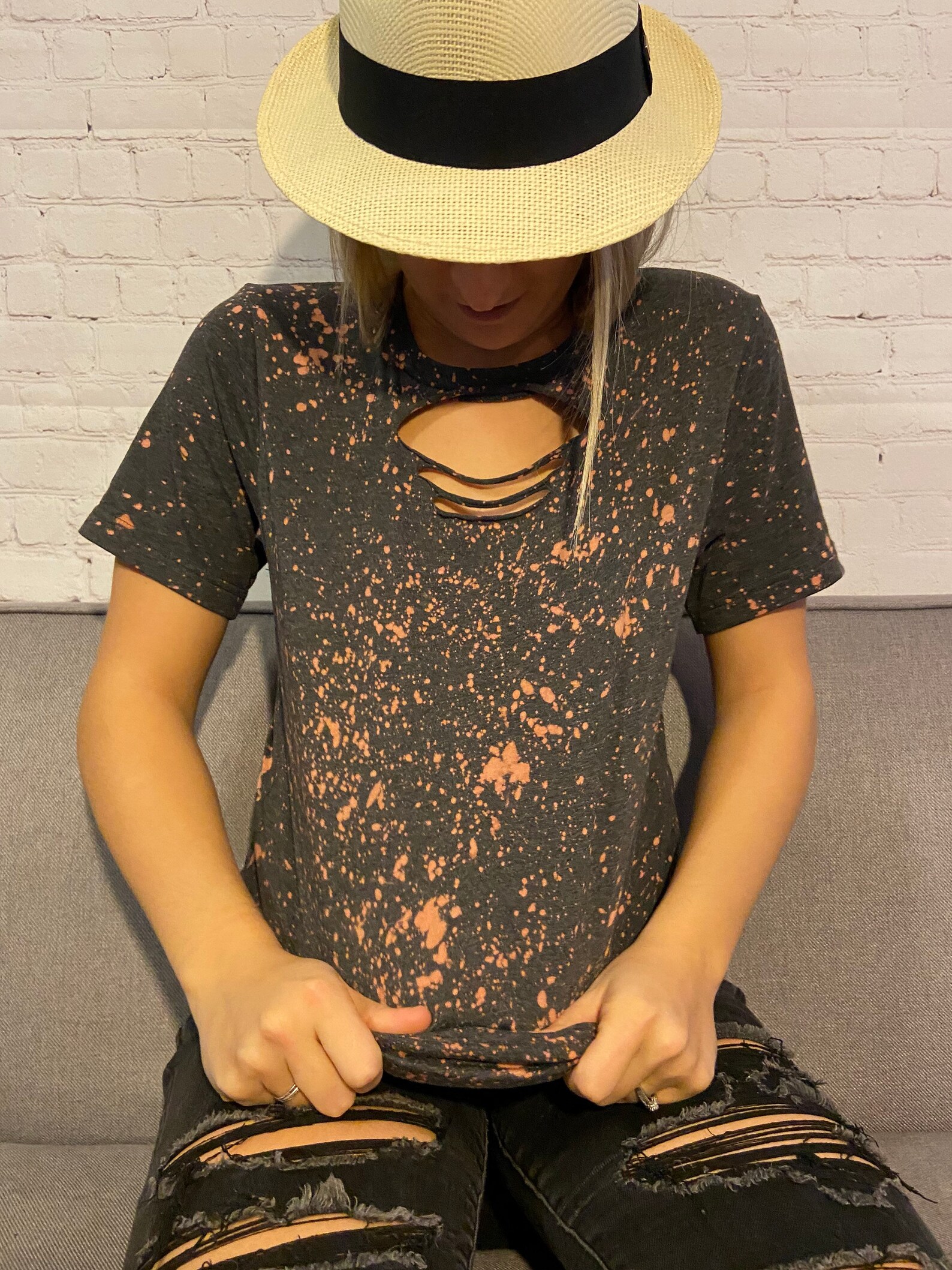 Distressed & Bleached Cut up Shirt Bleach Dyed Trendy - Etsy