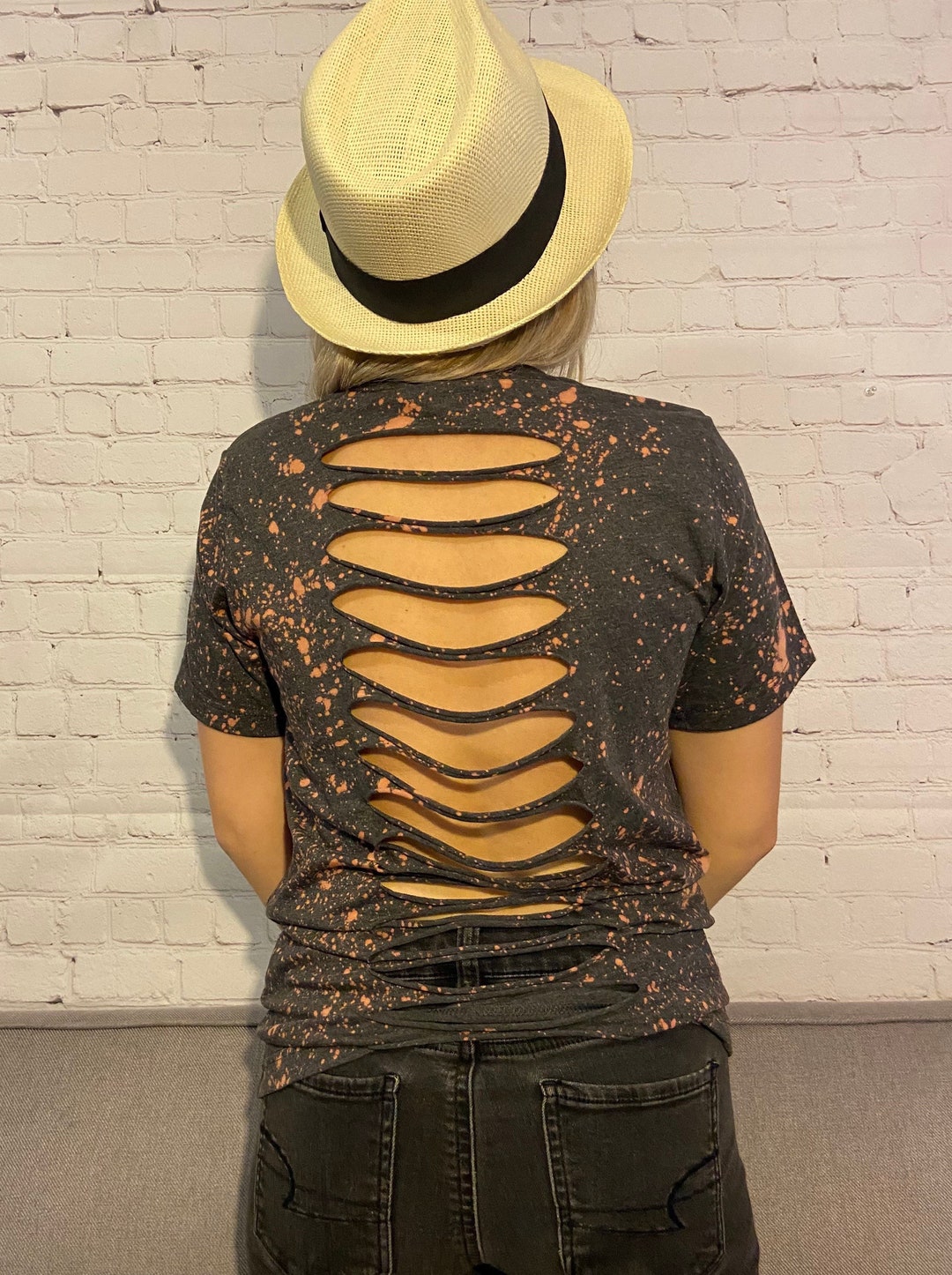 Distressed & Bleached Cut up Shirt Bleach Dyed Trendy Distressed ...