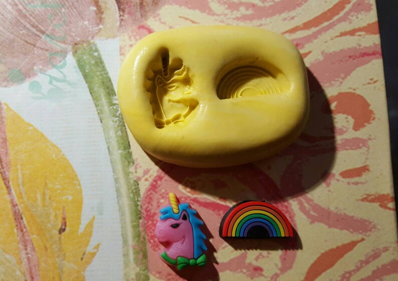 UNICORN & RAINBOW Flexible Silicone Mold for Polymer Clay, Resin, Wax ...
