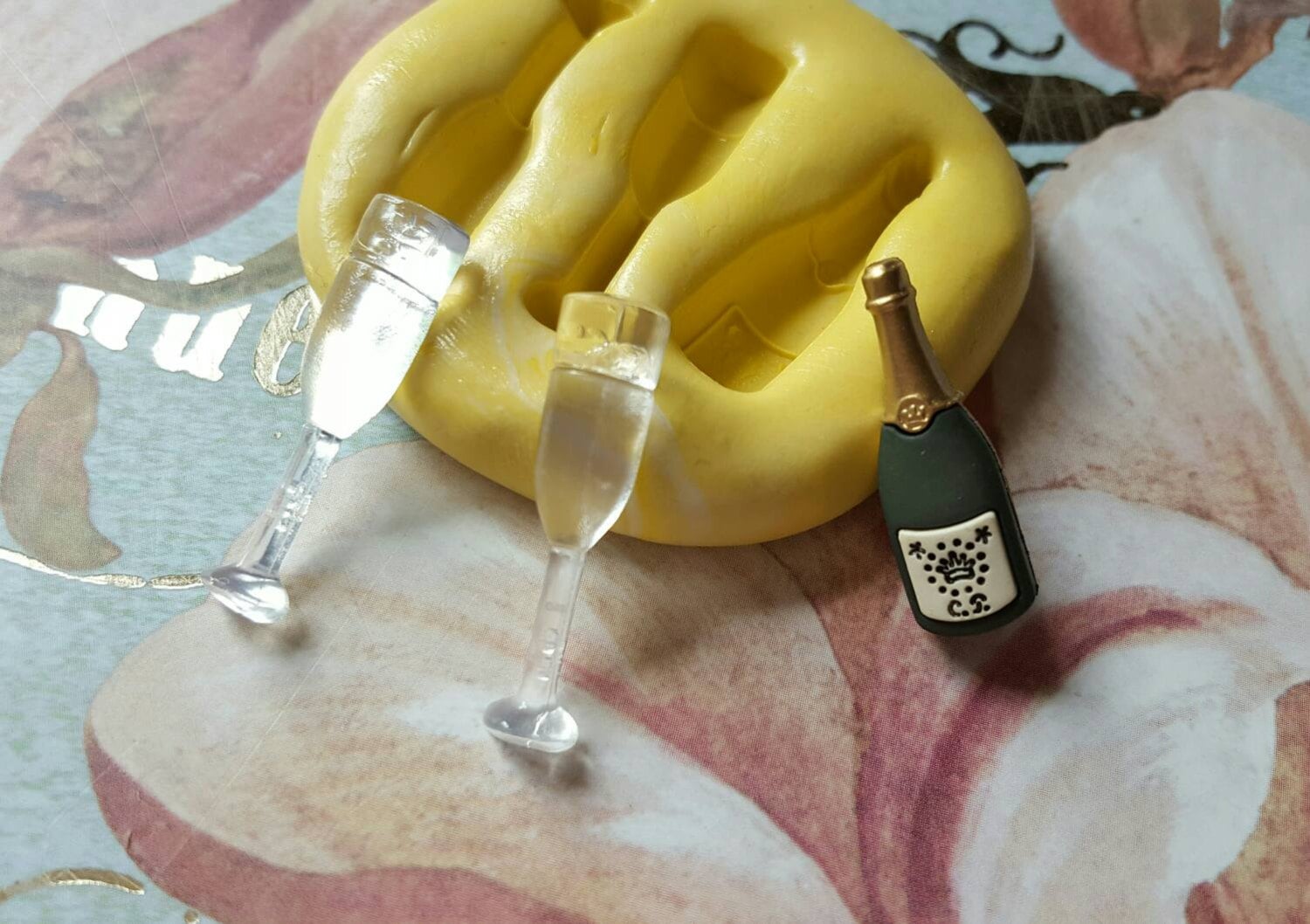 Champagne and Glasses Flexible Silicone Mold-for Polymer Clay, Resin ...