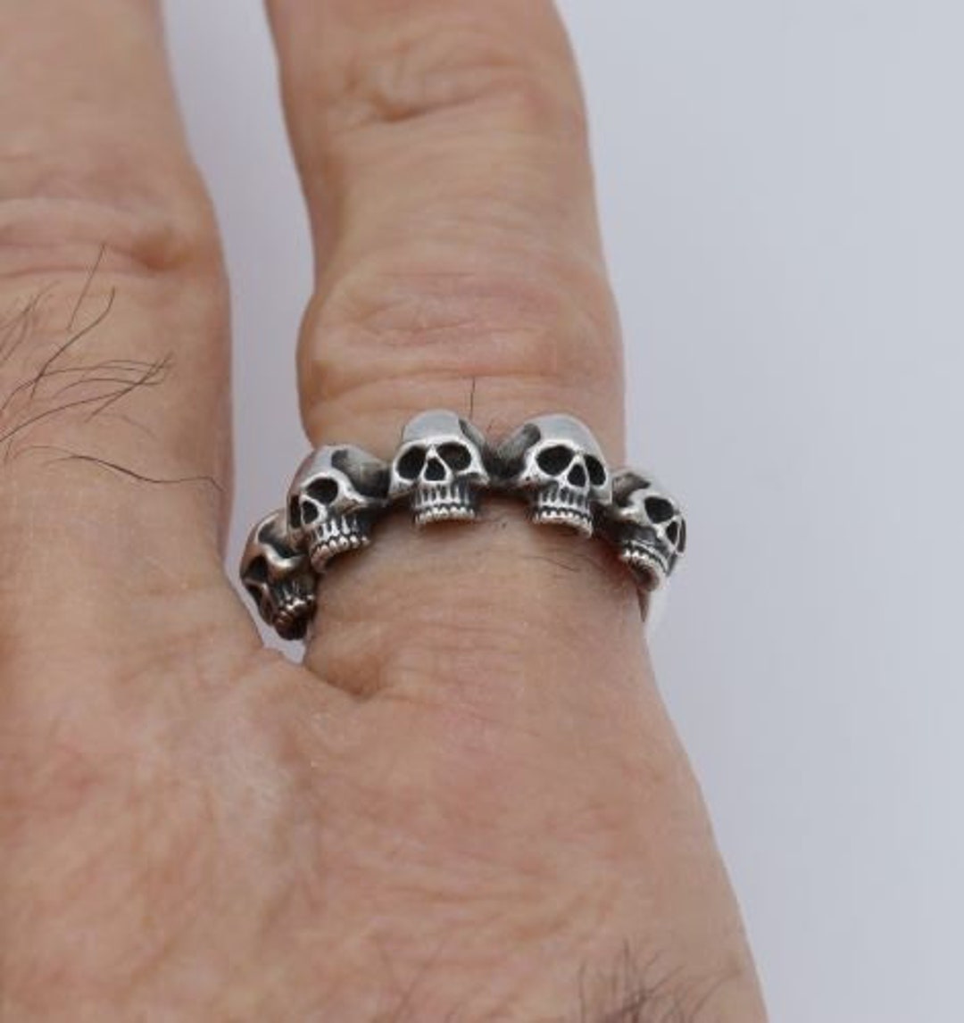 Five Skulls Band - Sterling Silver, Gothic Lovers Gift, Handmade ...
