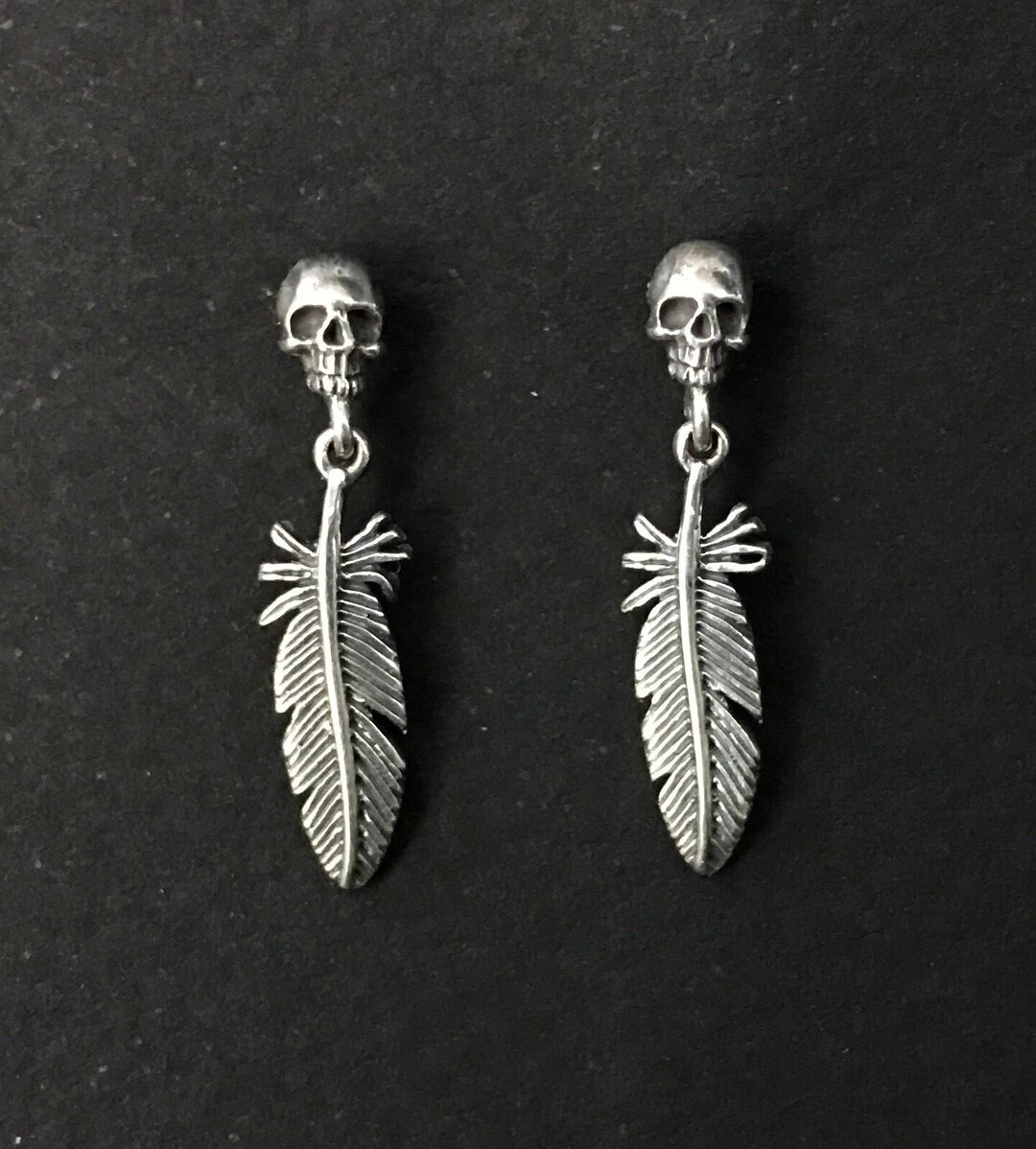 Tiny Skull With Feather Earrings - Sterling Silver, Skull Lovers ...