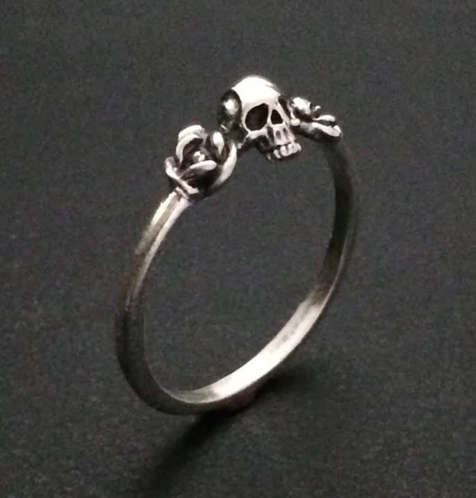 Skull With Roses Ring Sterling Silver Gift for Family and - Etsy
