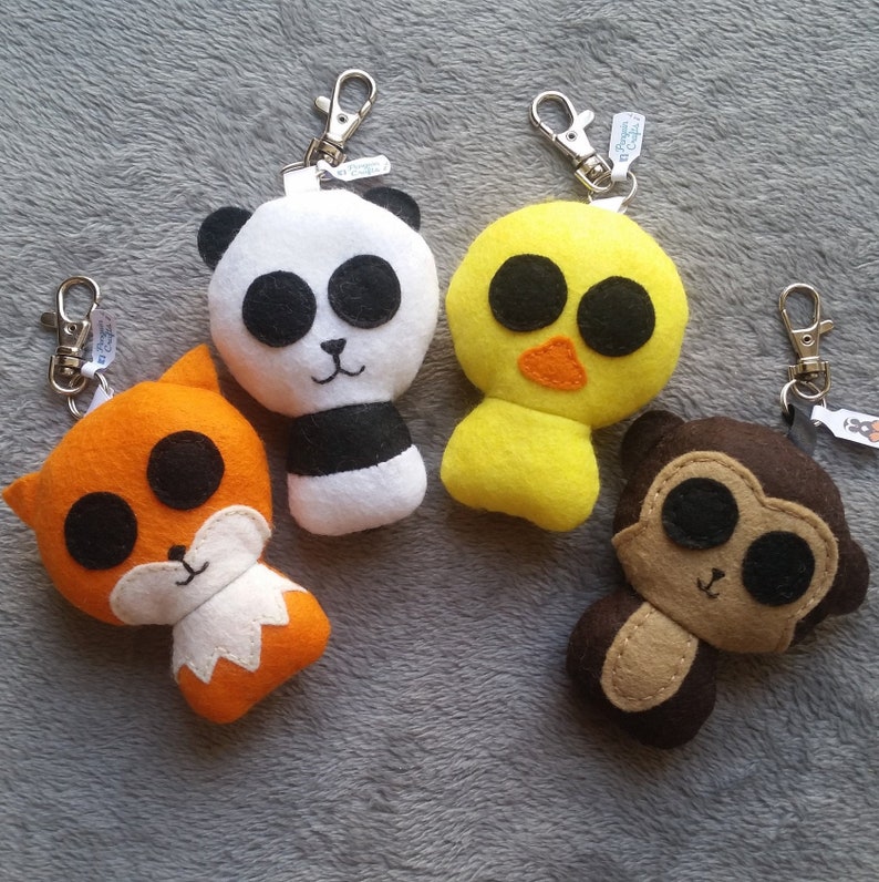 Kawaii Plush Keyrings Fox/panda/duck/monkey | Etsy