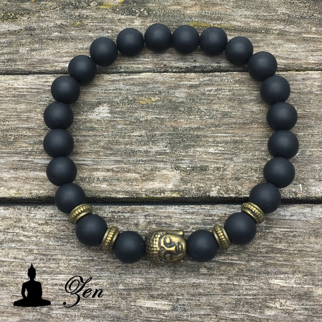 Stretch Bracelet "zen" With Black Mat Onyx 8mm and Buddha Head - Etsy