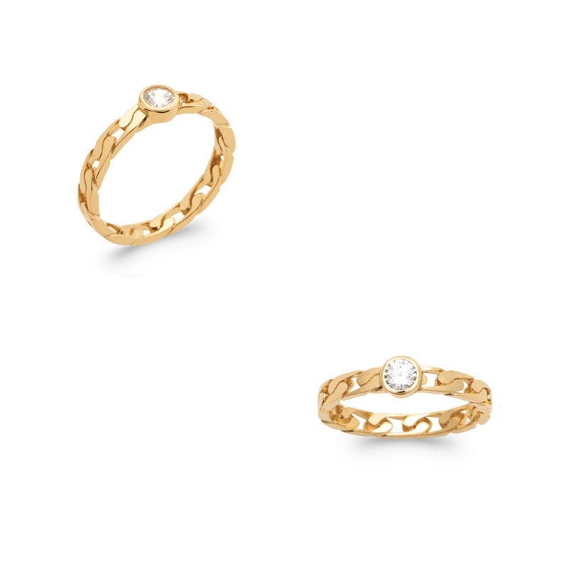 Gold Plated Ring, Curb Chain Link and Its Zircon - MAILLE - Chain Ring ...