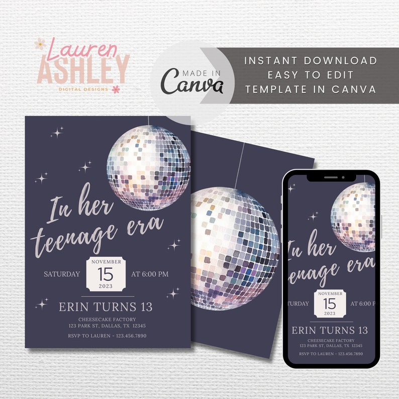 Editable Teenage Era Birthday Invitation, Eras Invitation, Teenage Era ...