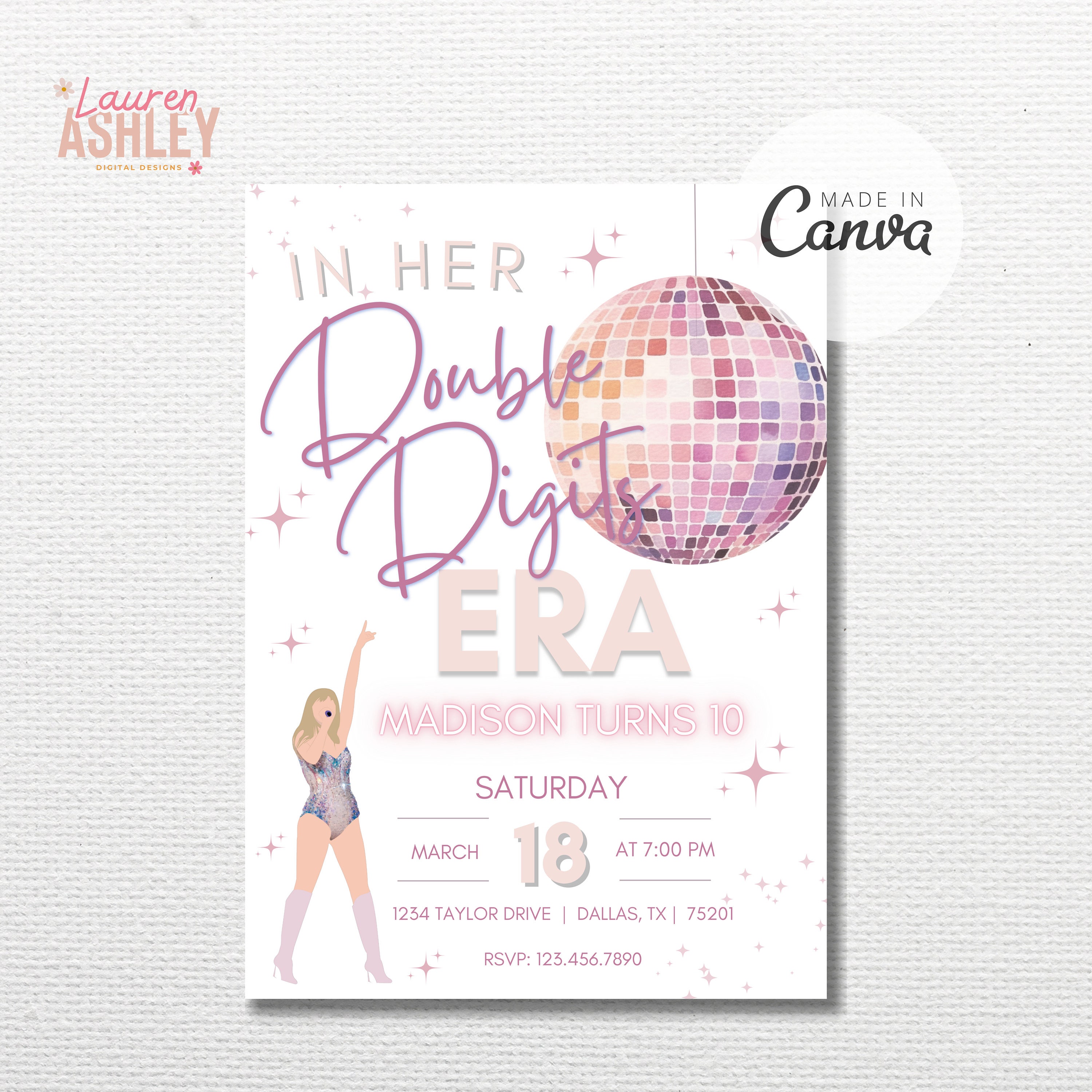 Editable in Her Double Digits Era Invitation, Eras Invitation, Taylor ...