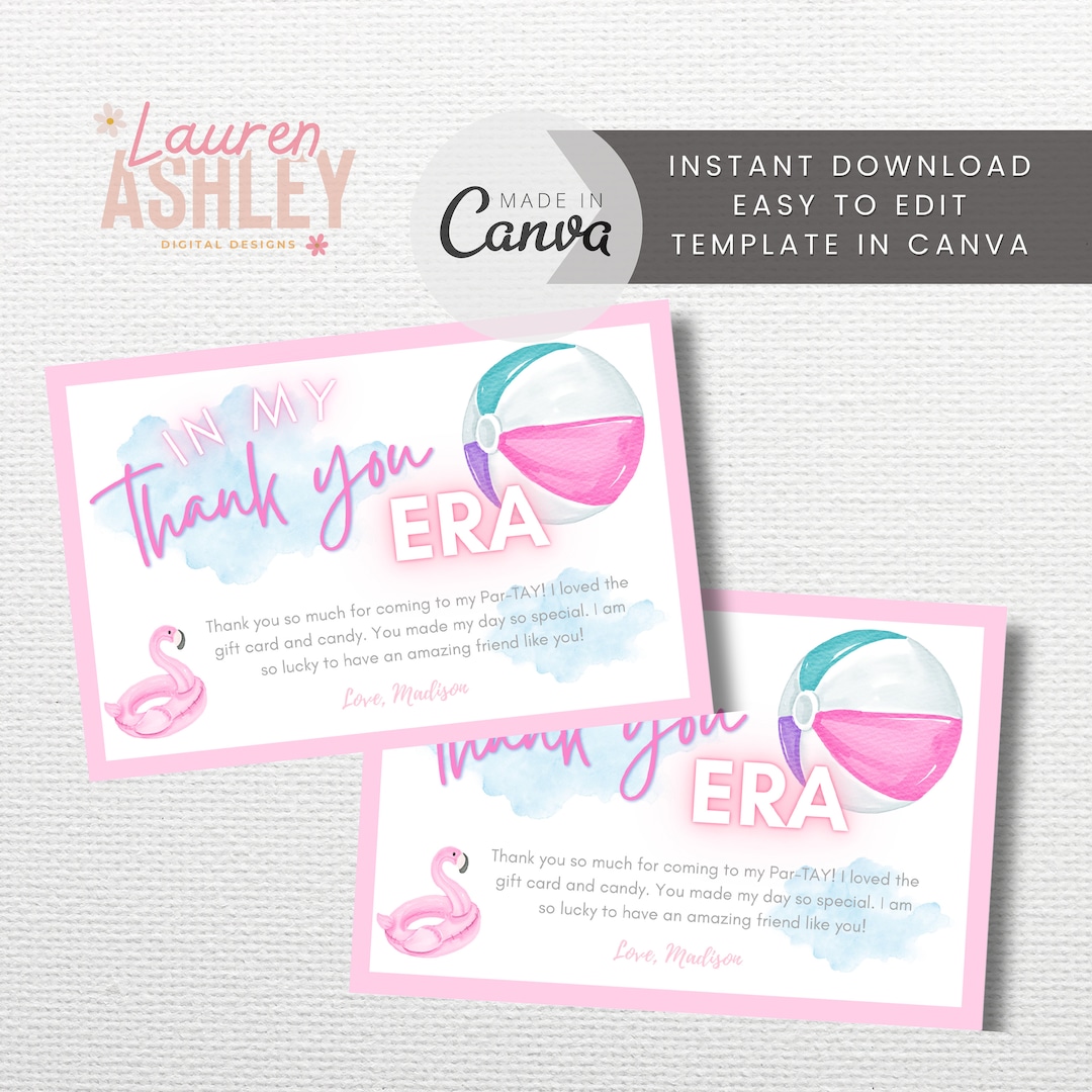 Editable in My Pool Party Era Thank You Notes, Swiftie Thank You Note ...
